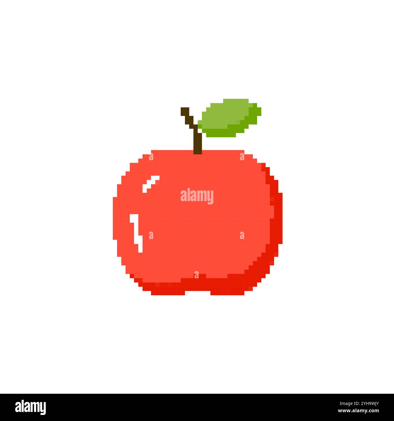 Pixelated apple icon with a green leaf. Retro pixel art of a red apple ...