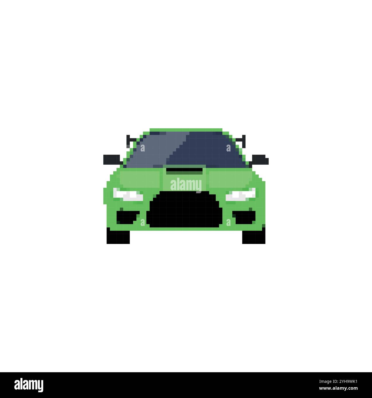 Pixelated sports car icon in front view. Retro pixel art sports car ...