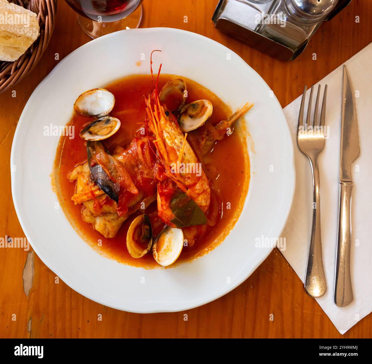 Seafood monkfish tail with shrimp and mussels Stock Photo - Alamy