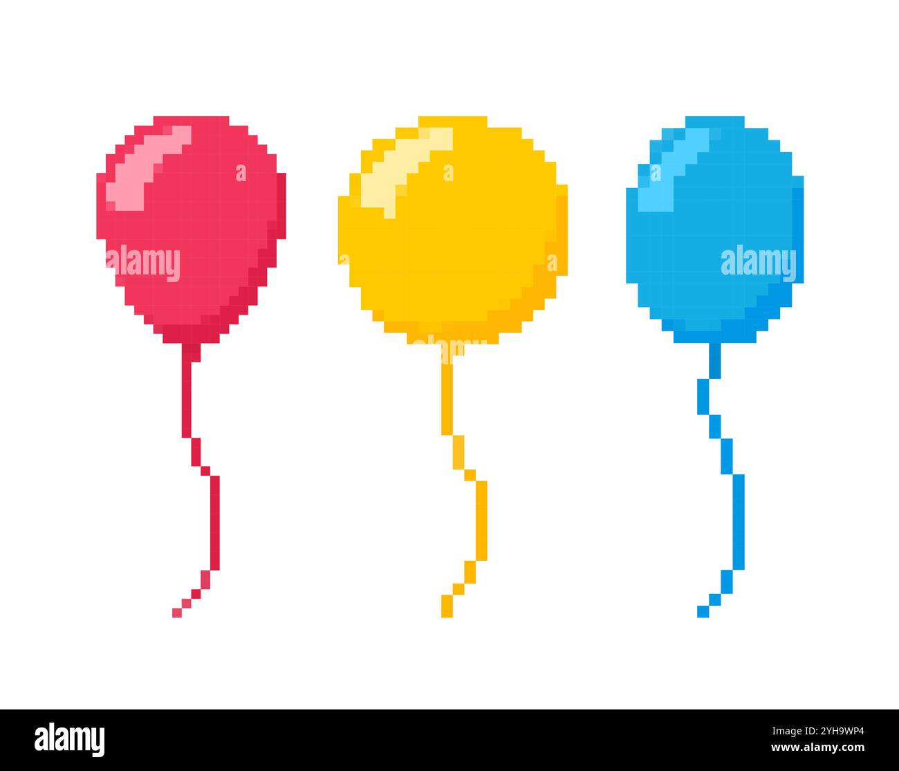 Pixelated balloon icon. Retro pixel three colorful balloons party ...