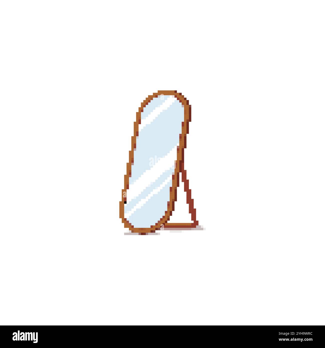 Pixel art oval mirror with wooden frame. Minimalistic mirror design in ...