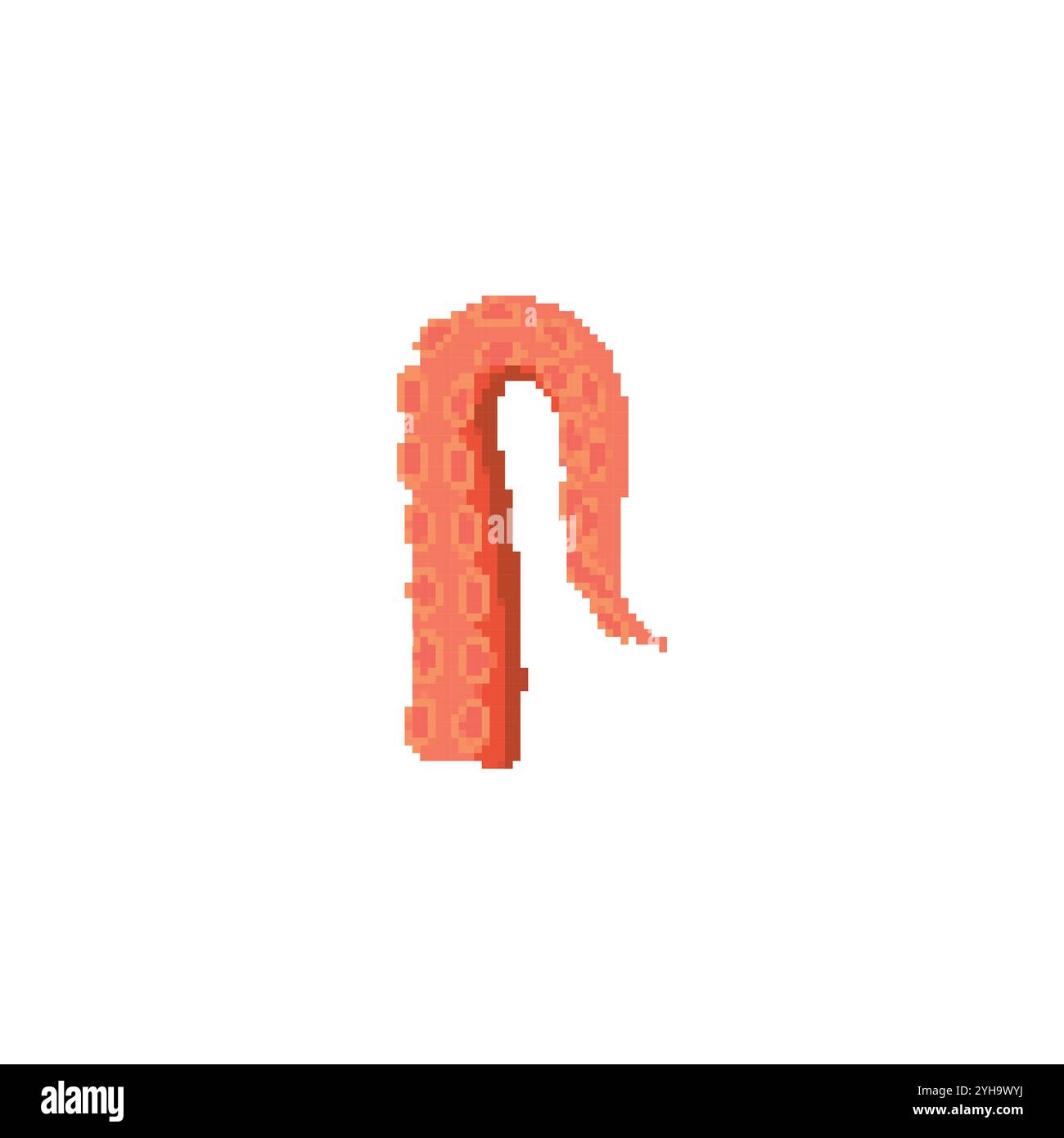 Pixelated octopus tentacle illustration. Simple pixel art of a curled ...