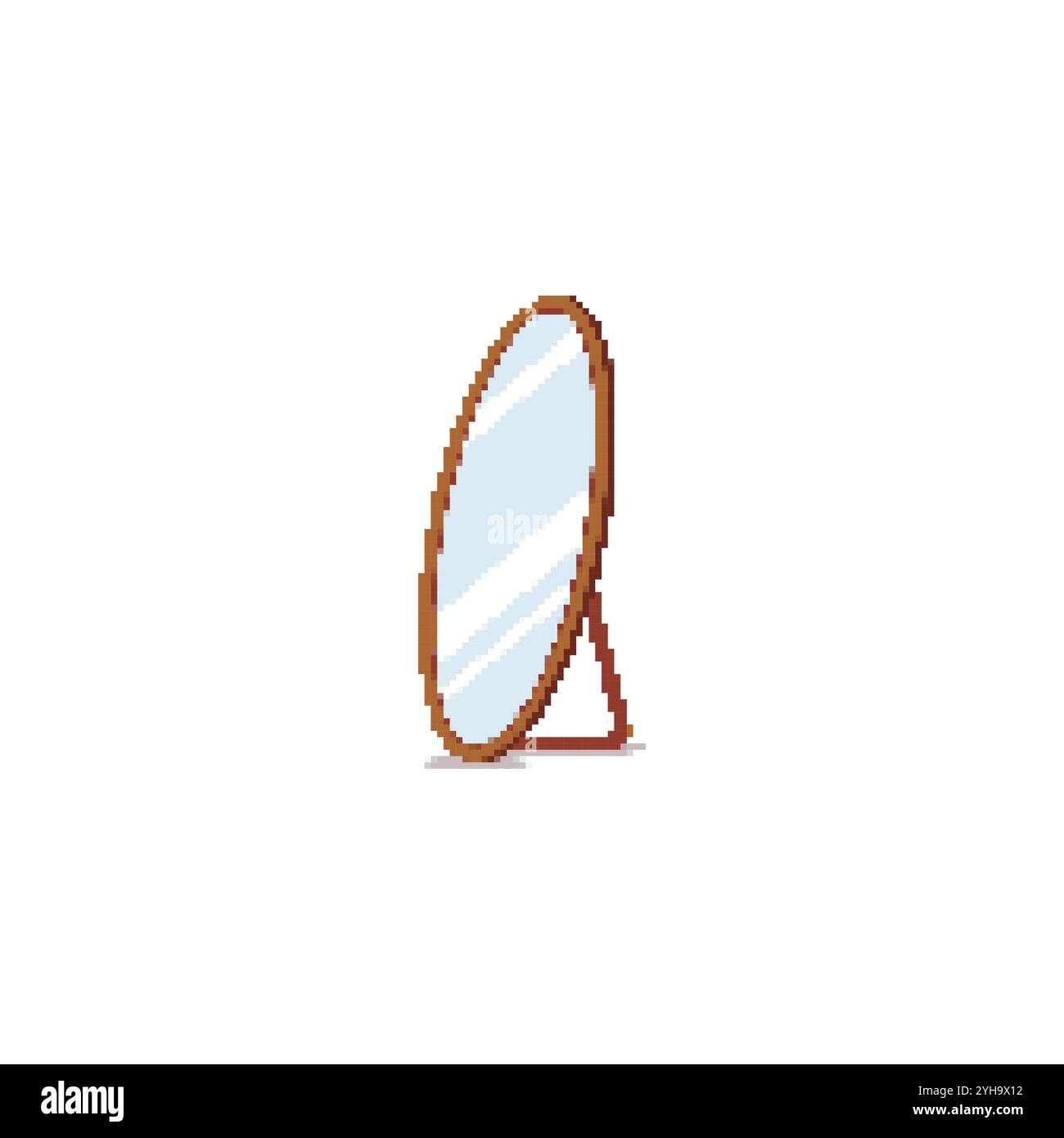 Pixel art oval mirror with wooden frame. Minimalistic mirror design in ...