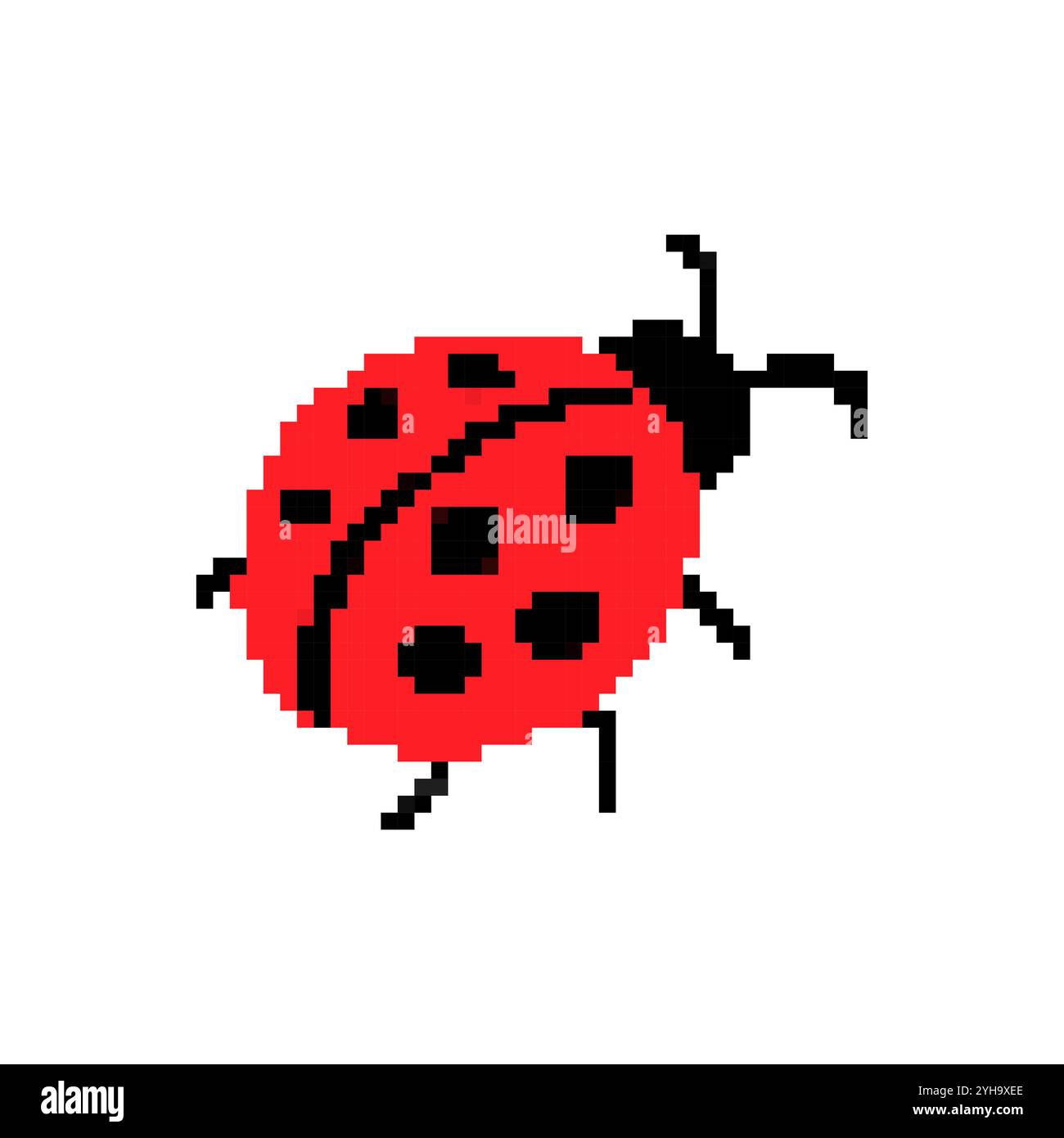 Pixelated ladybug. Simple pixel art red ladybug with black spots and ...
