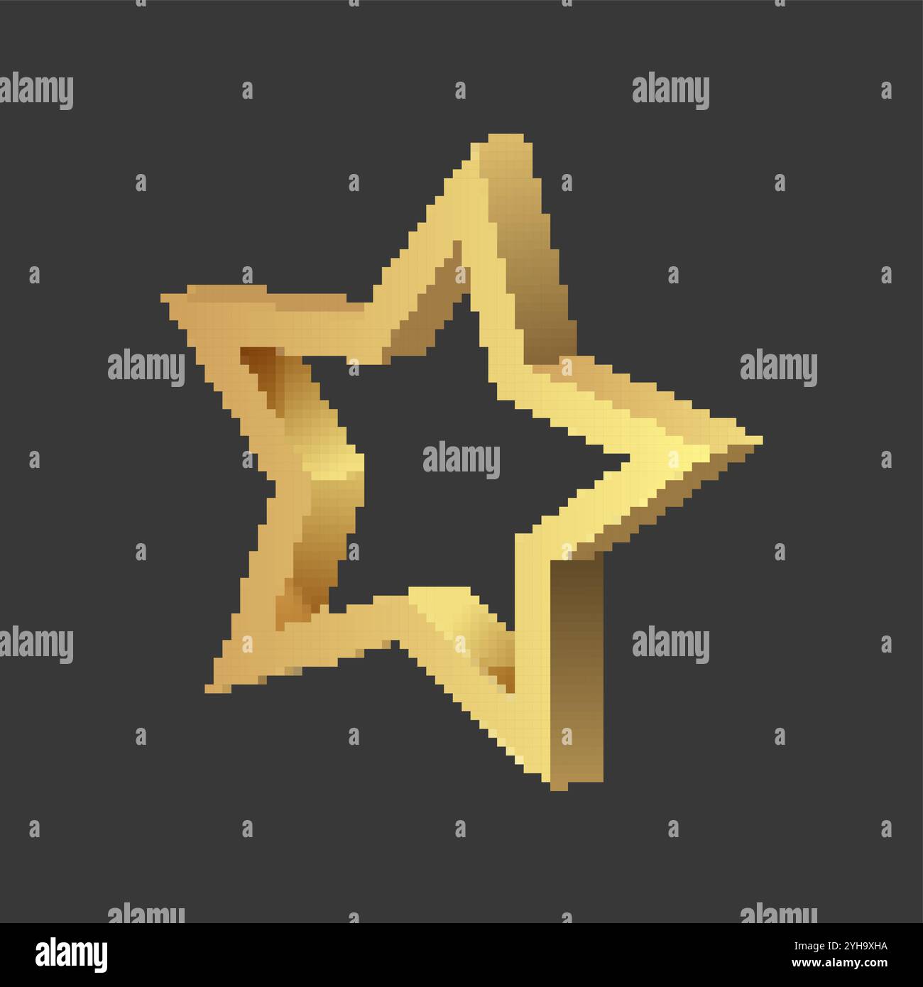 Pixelated golden star icon with a 3D design. Retro pixel art of a ...