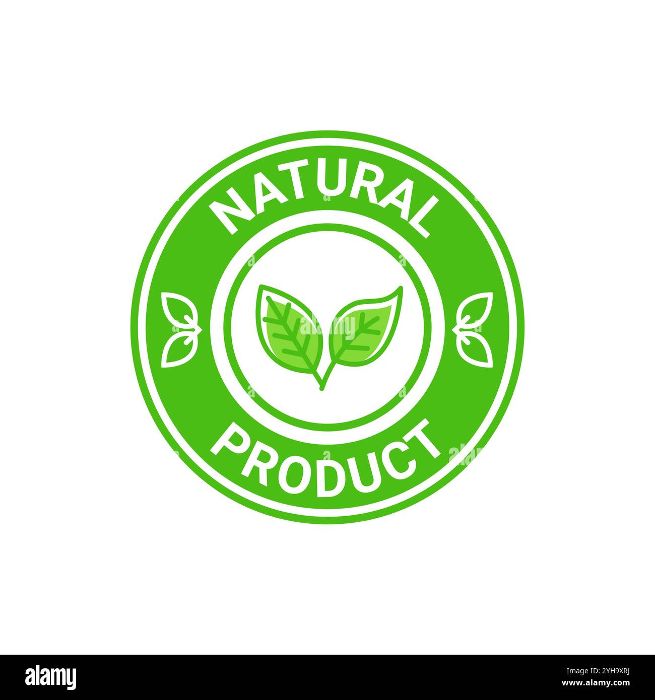 Natural product label with green leaf design. Eco-friendly emblem ...