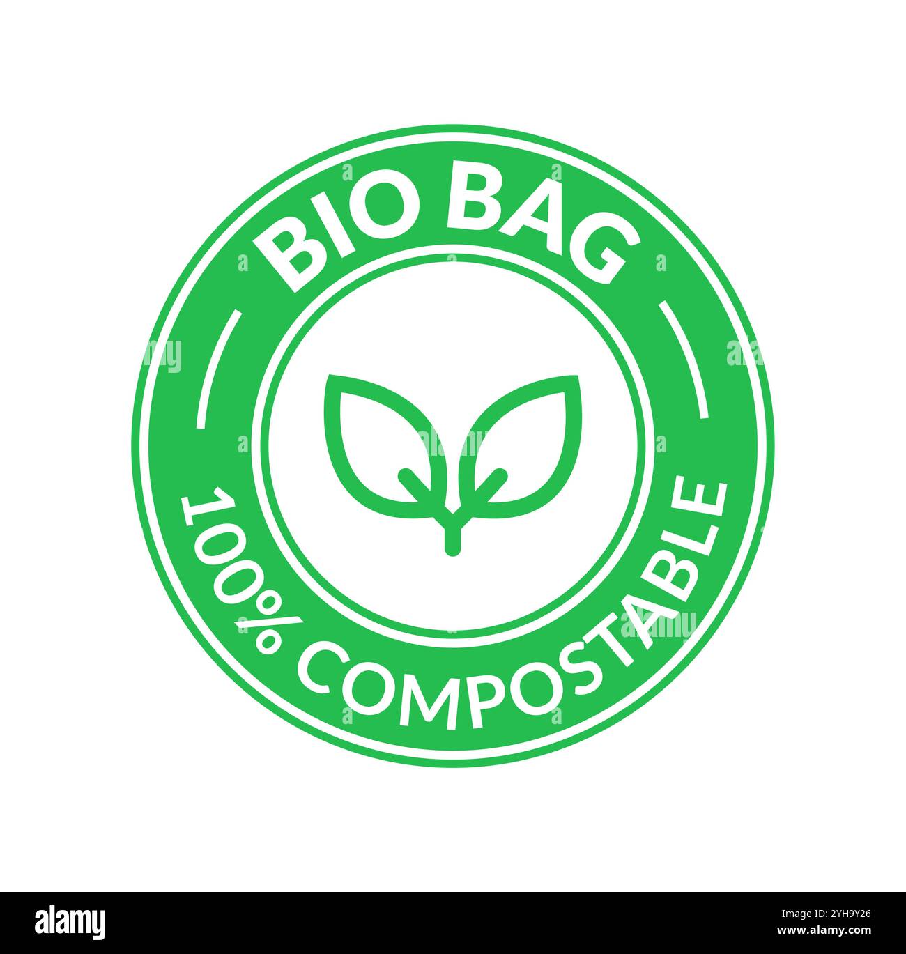 Eco-friendly bio bag logo. Green compostable symbol with leaf design biodegradable packaging ...