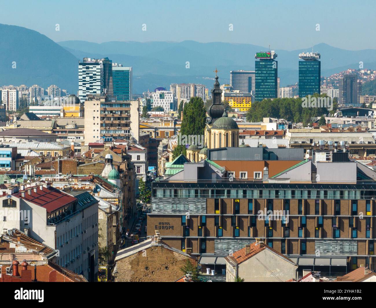 Aerial drone view of city of Sarajevo. Capital of Bosnia and ...
