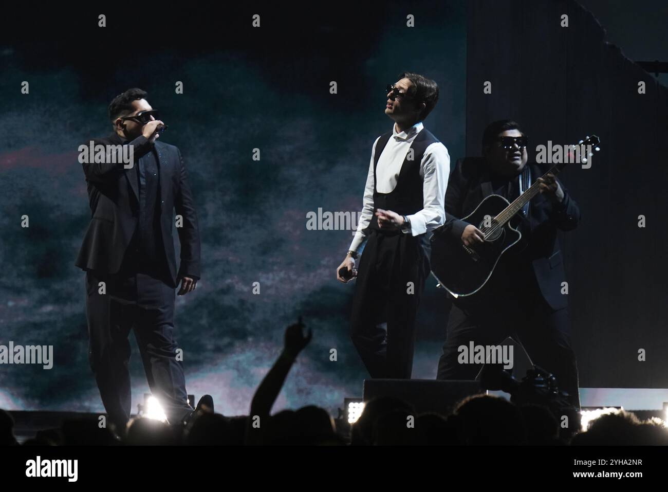 Estevan Plazola (left) and Peso Pluma perform on stage at the MTV ...