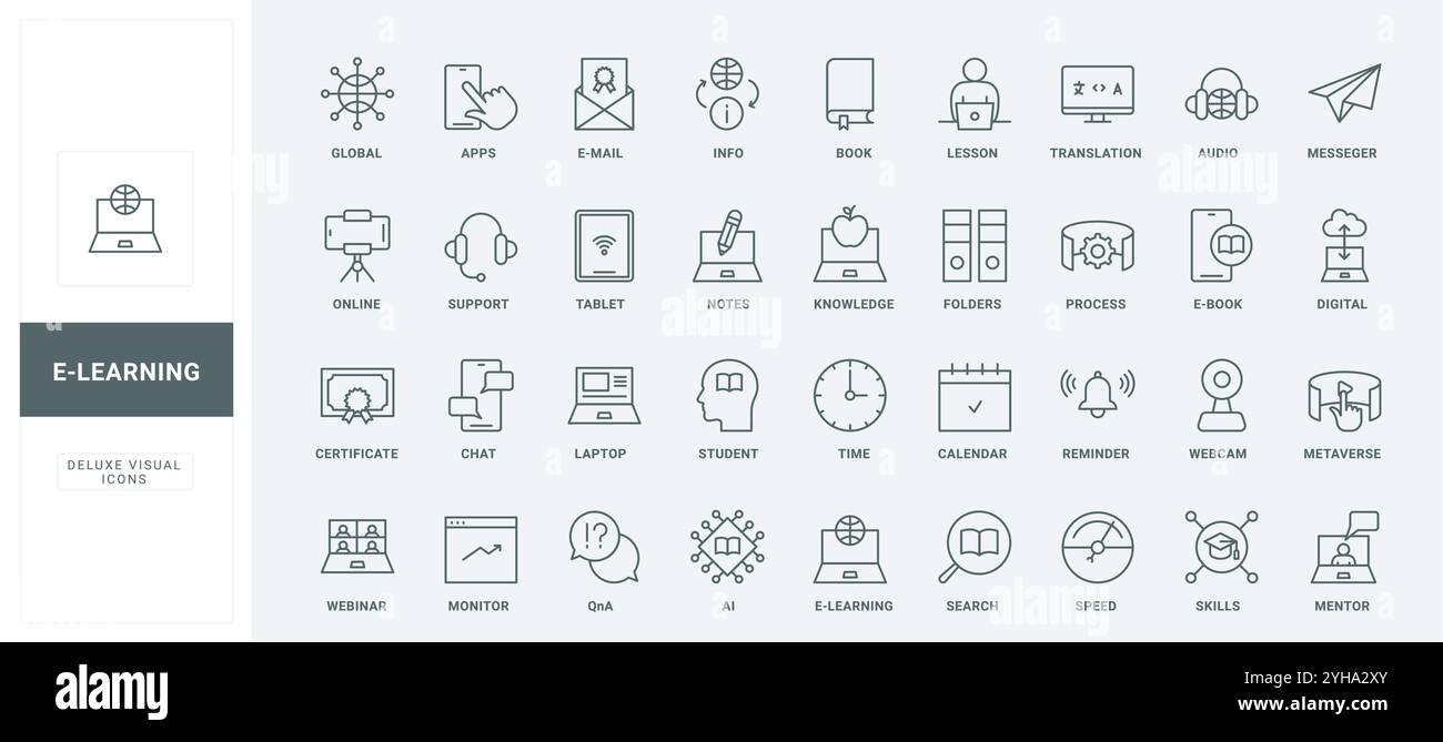 Online education, knowledge line icons set. Training process ...