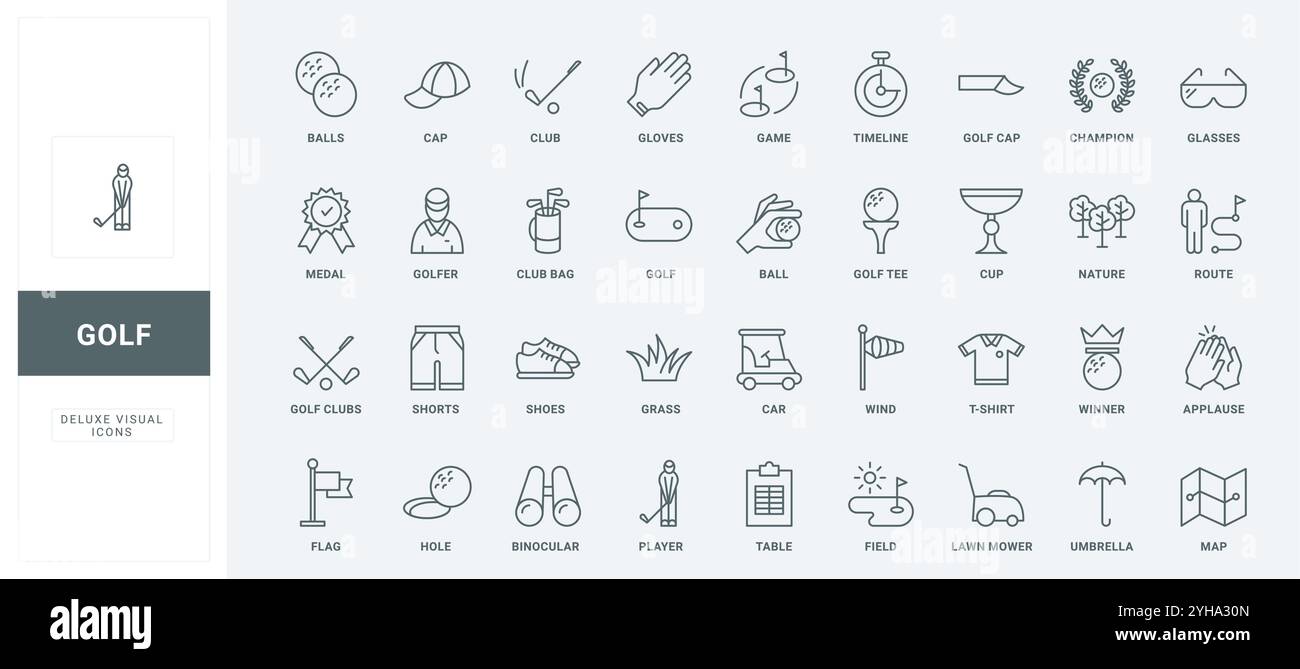 Bag of clubs and ball for hole on grass field, course map and champion ...