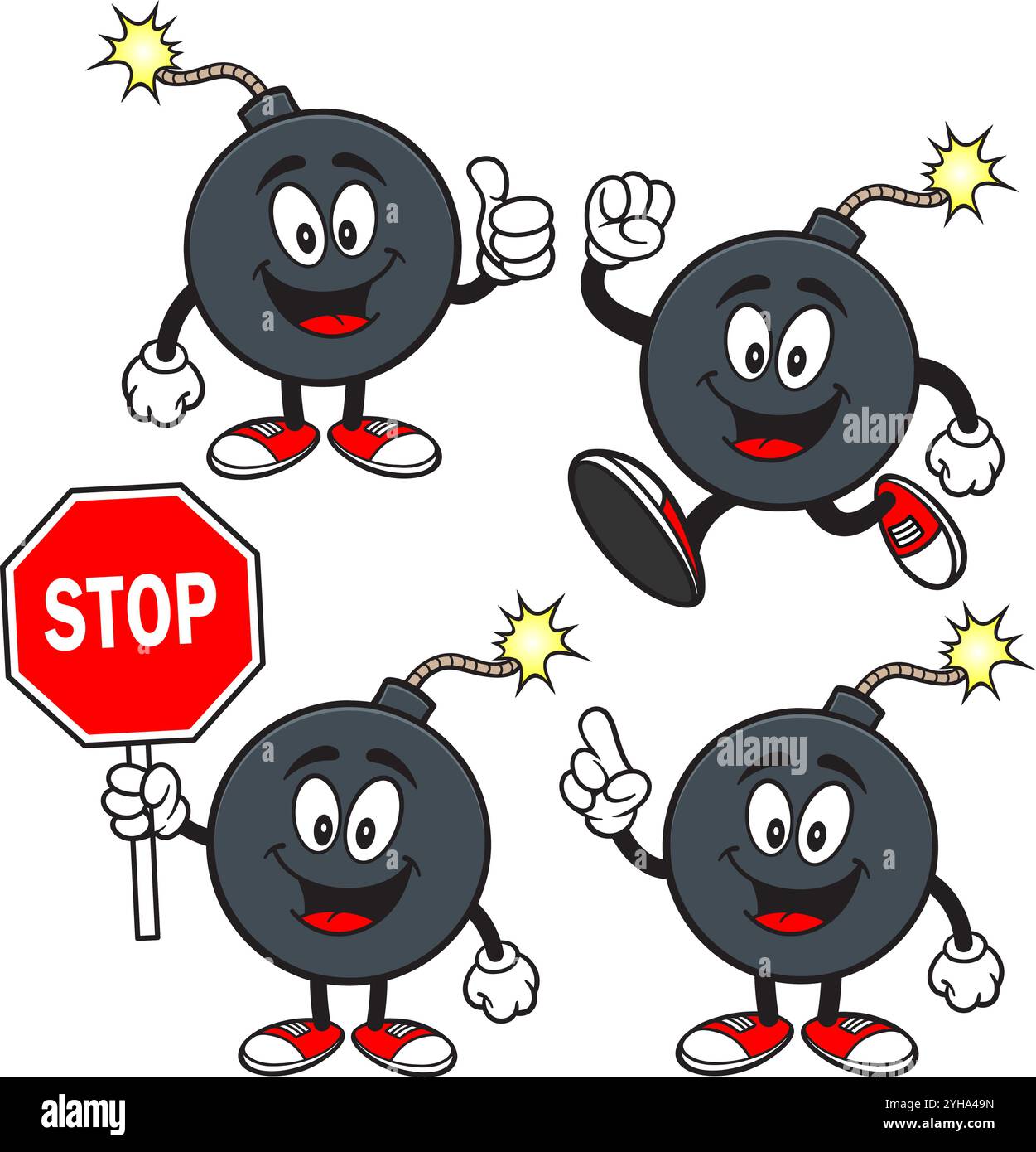 Bomb Character Set 02, Hand Drawn Vector illustrations, Isolated On ...
