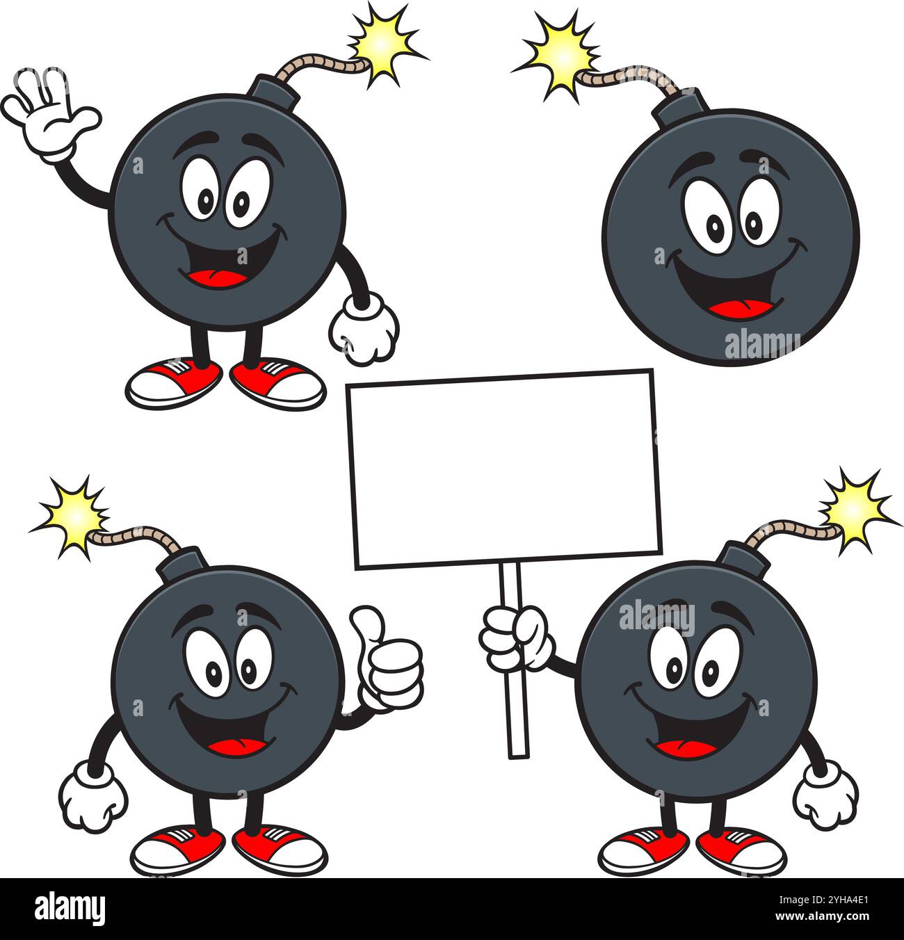 Bomb Character Set 01, Hand Drawn Vector illustrations, Isolated On ...