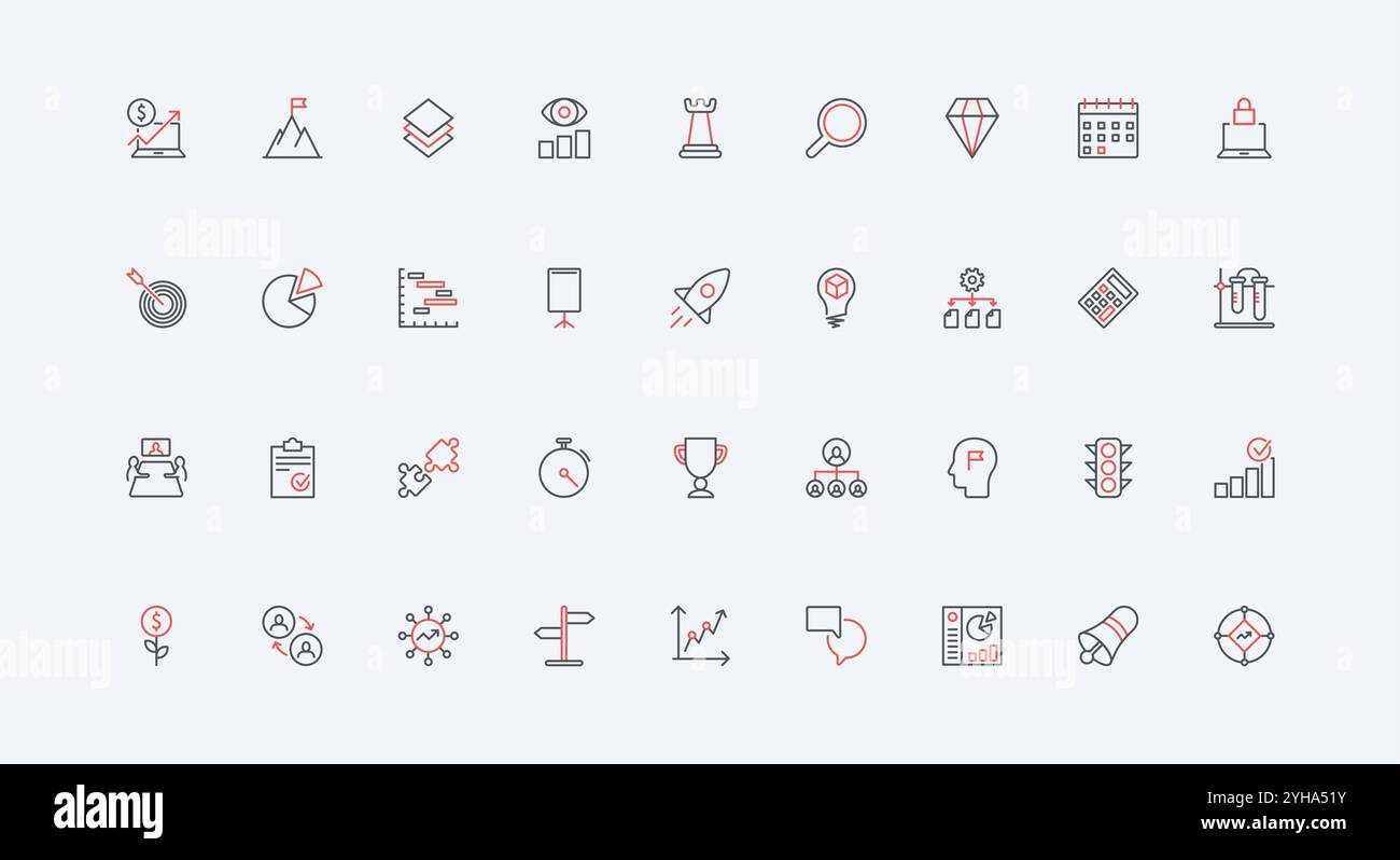 Business project, task organization management line icon set. Analytics ...