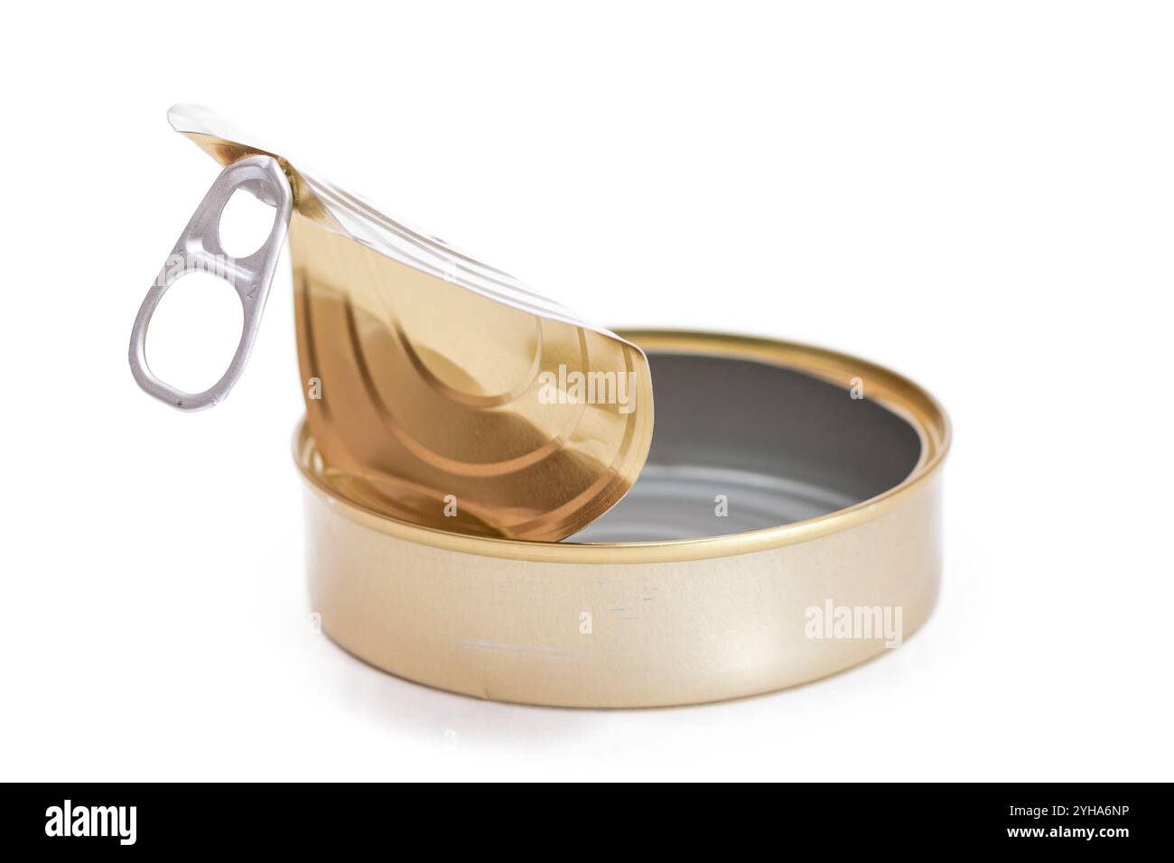 Opened Empty Tin Can Isolated on White Background. Clean Used Aluminum ...