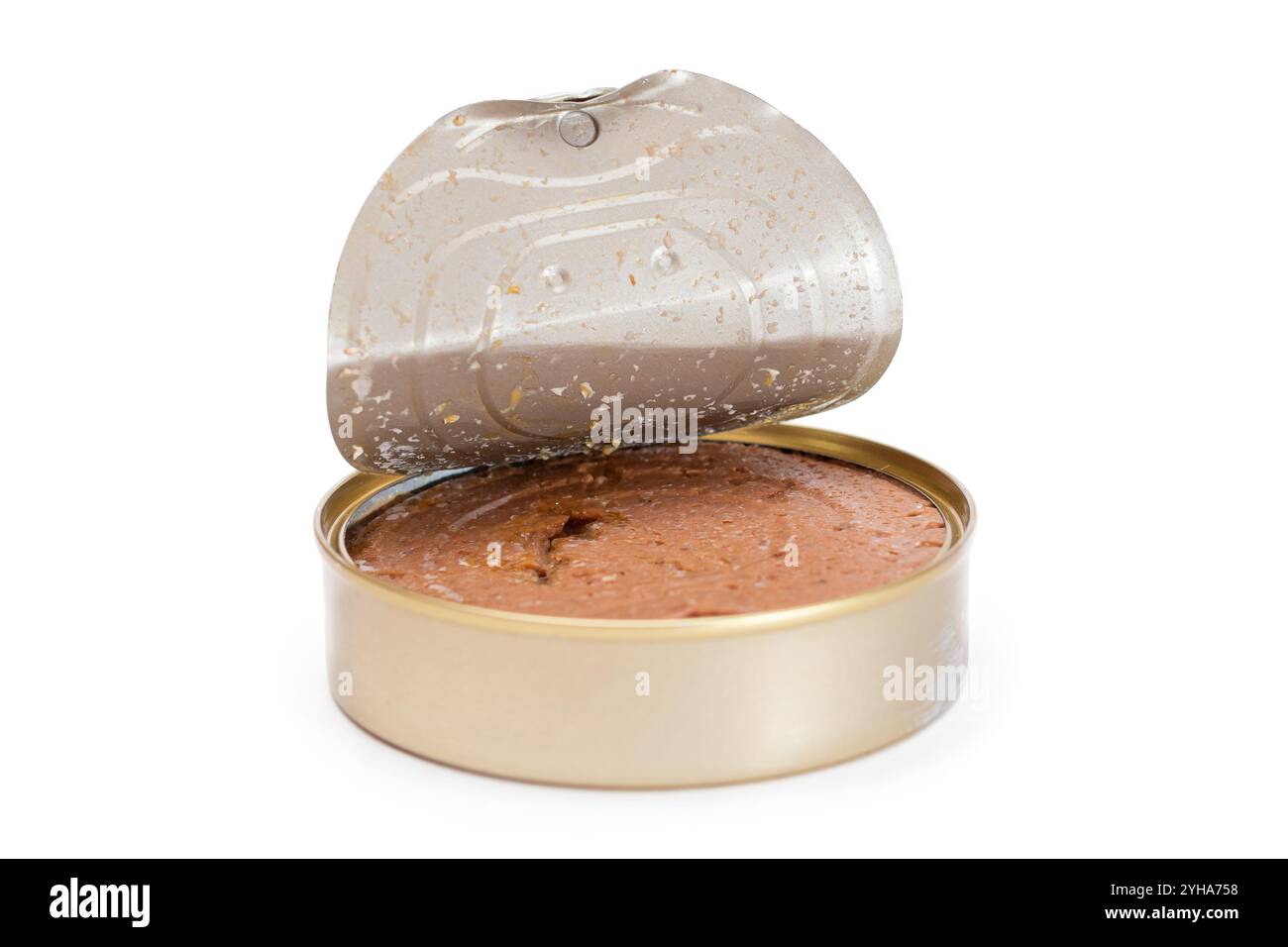 Opened Tin Can with Chicken Liver Pate Isolated on White Background ...