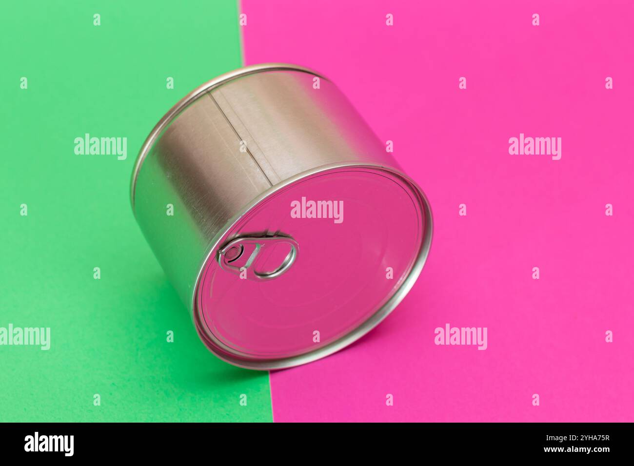 Tin Can on Split Green and Cyan Background. Canned Food. Aluminum Can ...