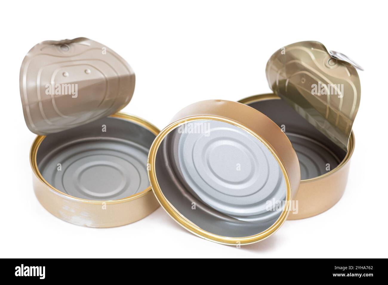 Three Opened Empty Tin Cans Isolated on White Background. Clean Used ...