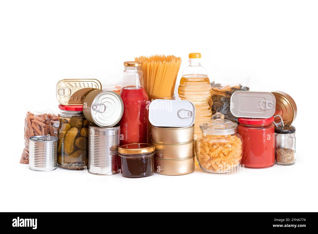 Food Reserves: Canned Food, Spaghetti, Tomato Juice, Pasta and Grocery ...
