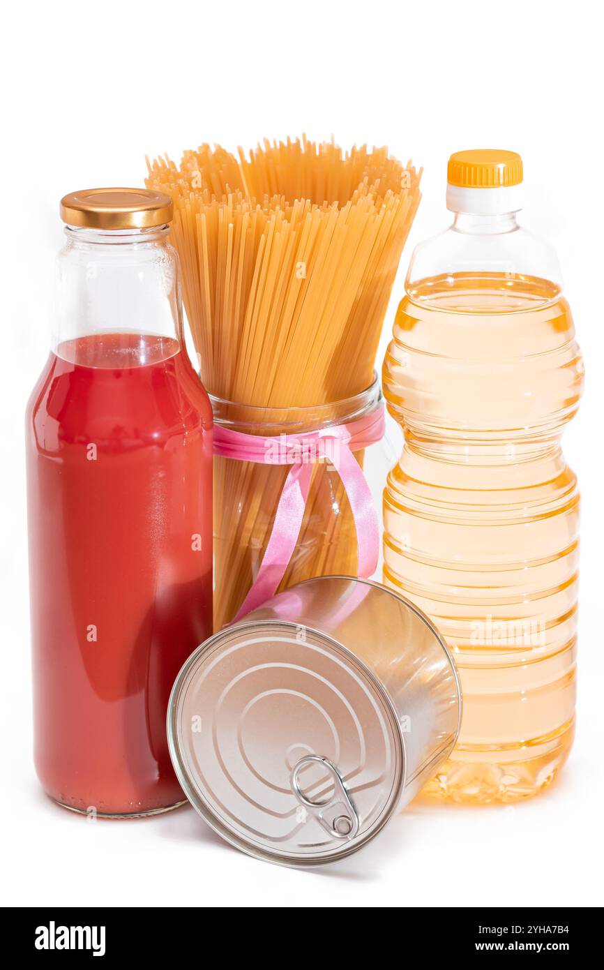 Food Reserves: Canned Food, Spaghetti, Tomato Juice, Pasta and Grocery ...