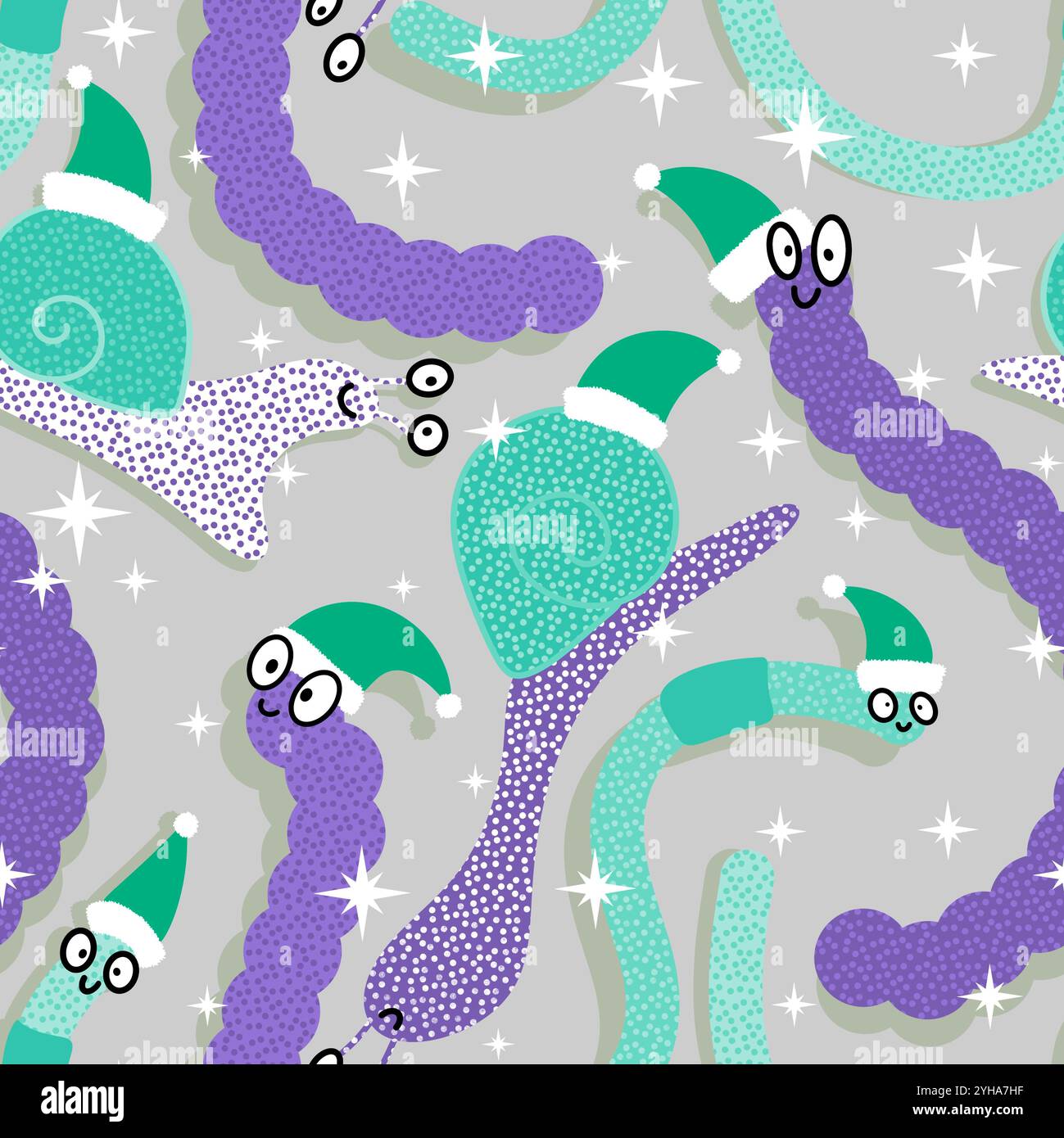 Christmas animals seamless worms and Santa hat pattern for wrapping ...