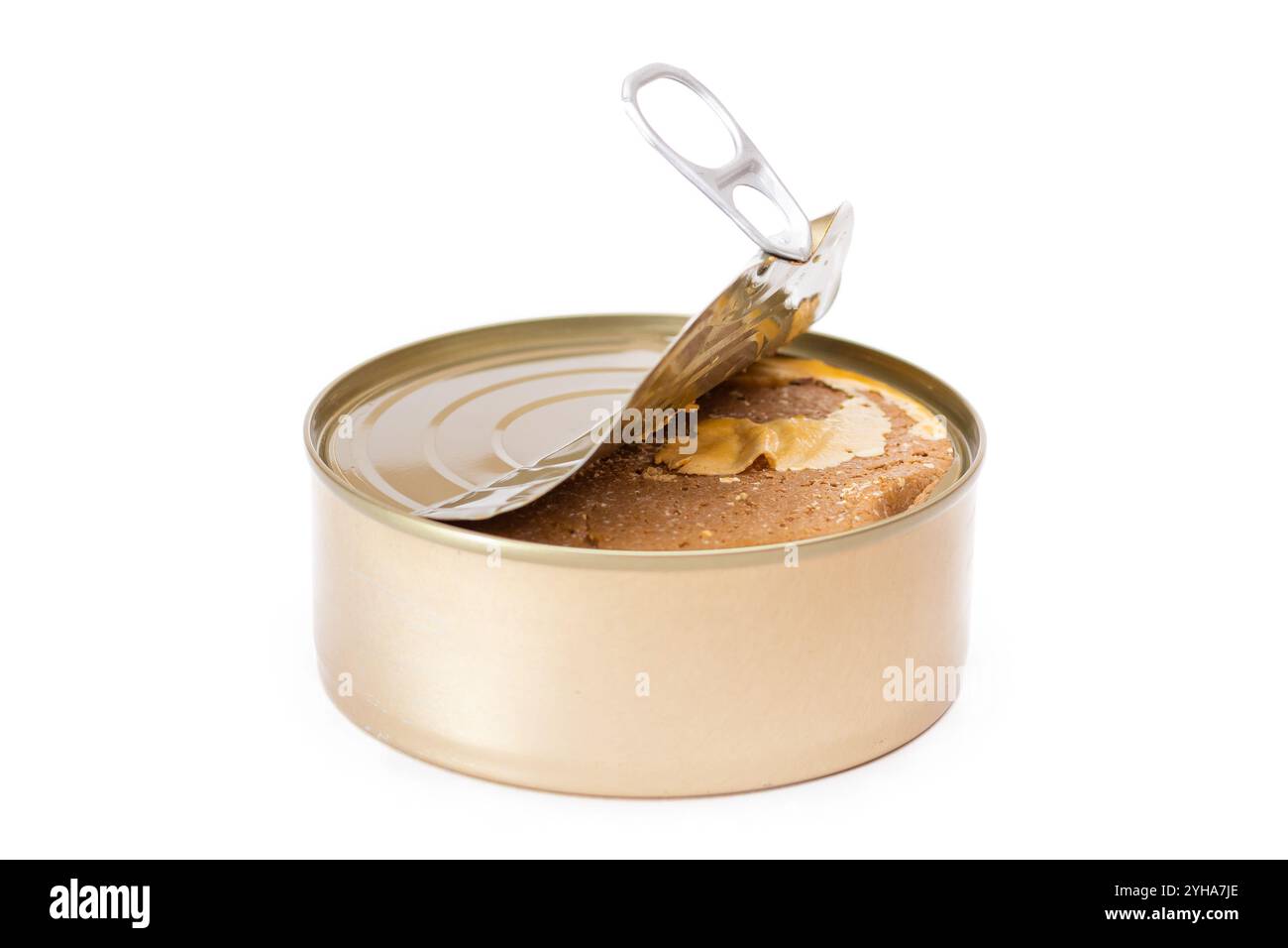 Opened Tin Can with Chicken Liver Pate Isolated on White Background ...