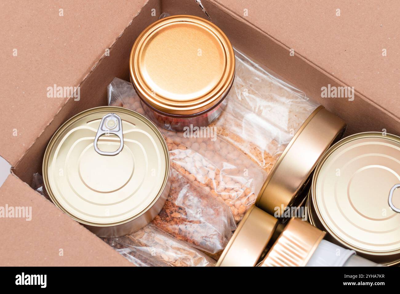 Food Reserves or Donation Box: Carton Box with Canned Food, Cereals and ...
