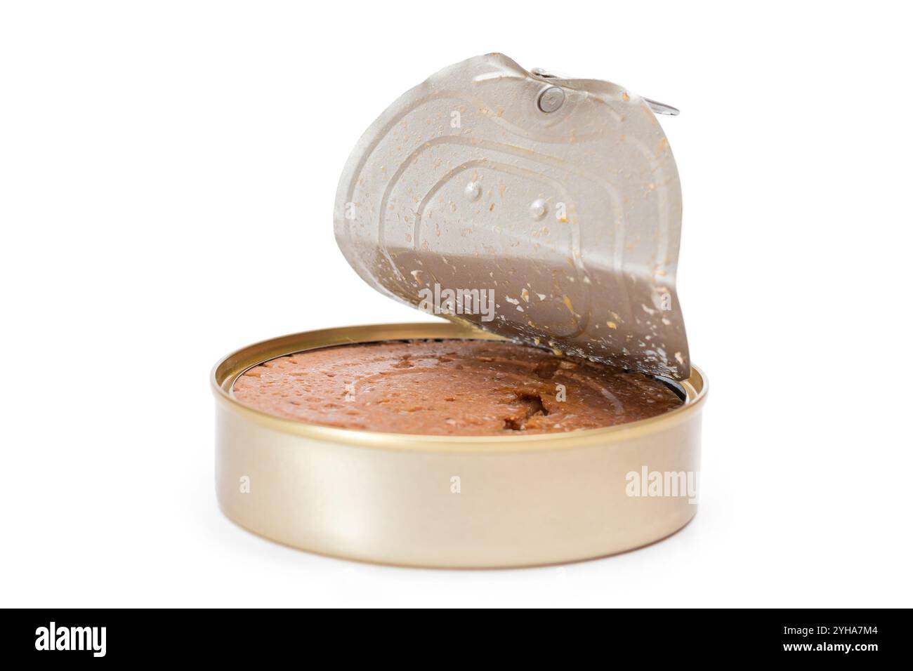 Opened Tin Can with Chicken Liver Pate Isolated on White Background ...