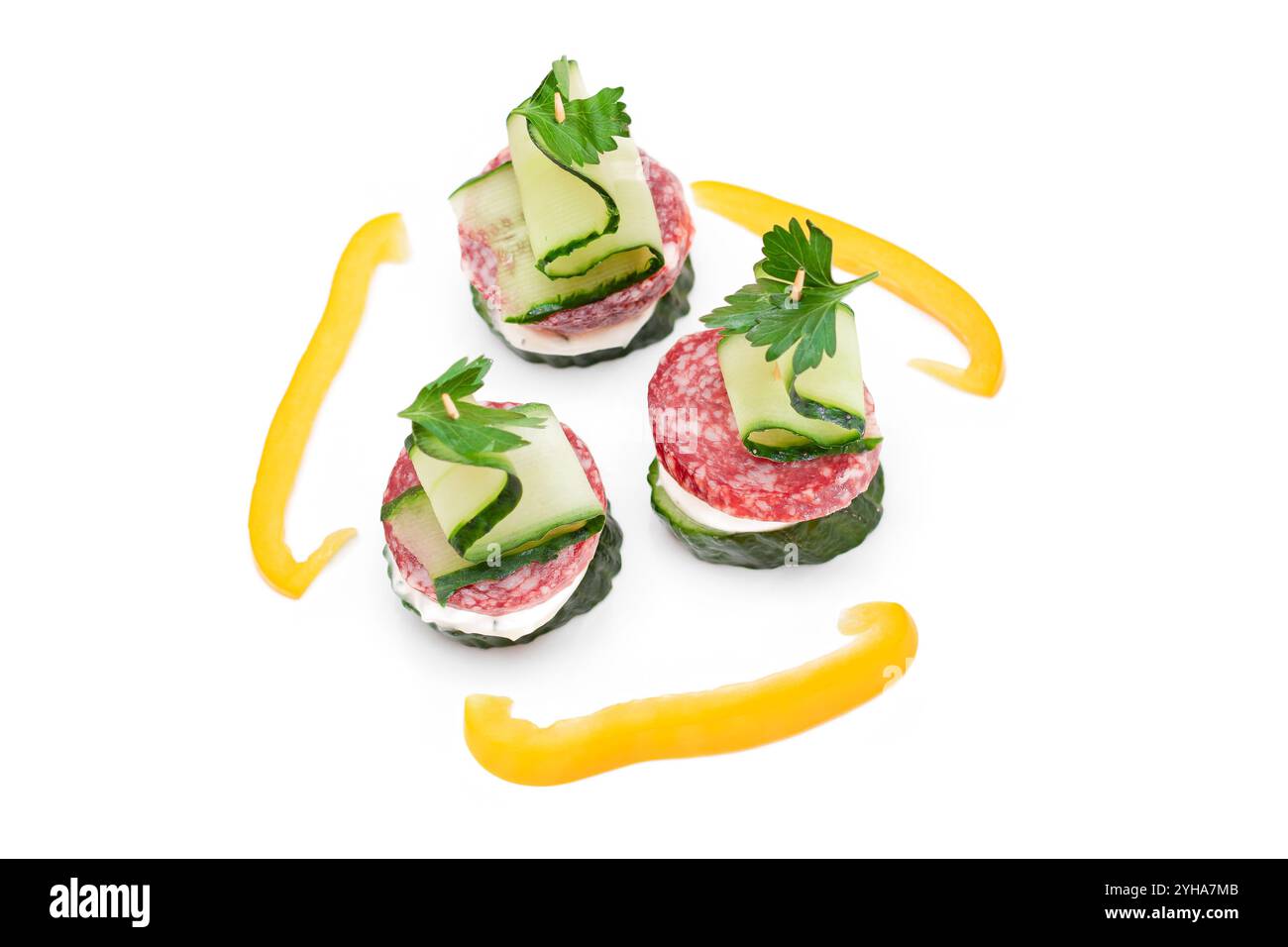 Canapes without Bread with Salami, Cucumber, Greens and Cream Cheese ...