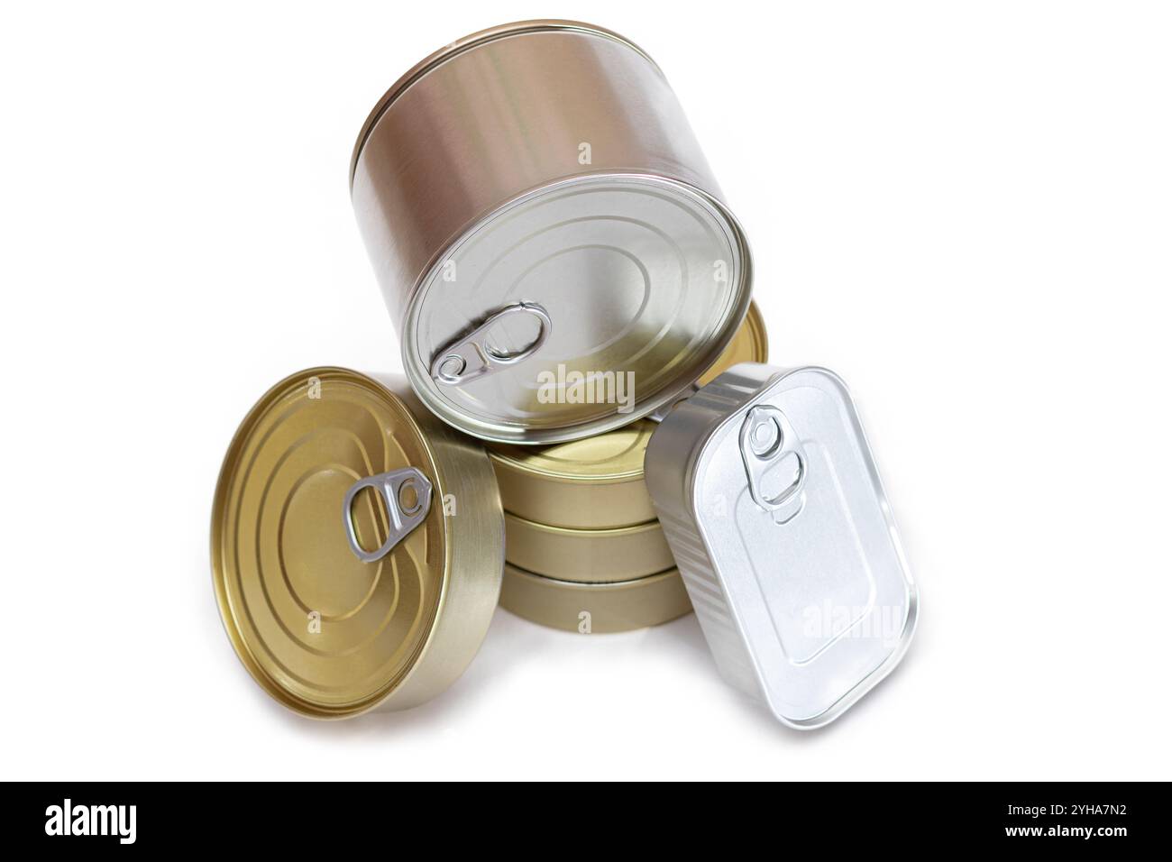 A Group of Stacked Tin Cans with Blank Edges Isolated on White ...