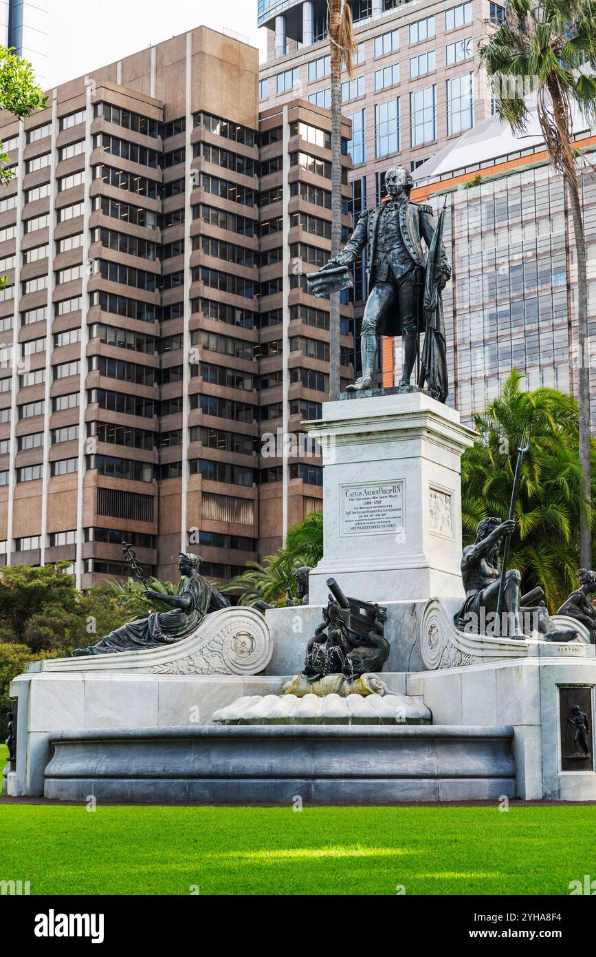 The statue of captain Arthur Philip in Royal Botanic Garden in Sydney ...