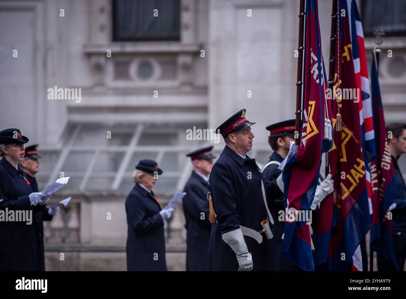 The military and civilian servicemen and women march during the Remembrance Day Cenotaph Parade ...