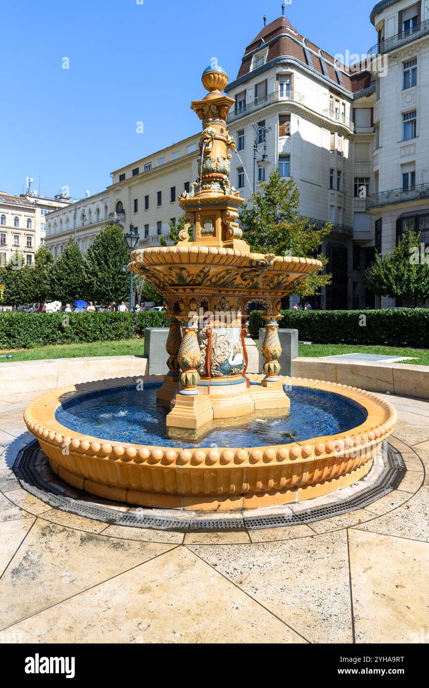 The Zsolnay decorative fountation at Jozsef Nador ter in Budapest Stock ...