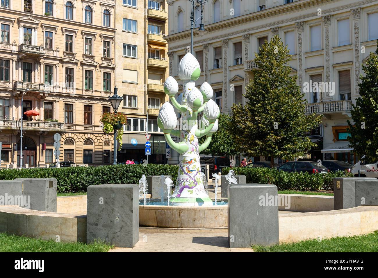 The Herend Tree of Life / Herendi Életfa fountain at Jozsef Nador ter ...