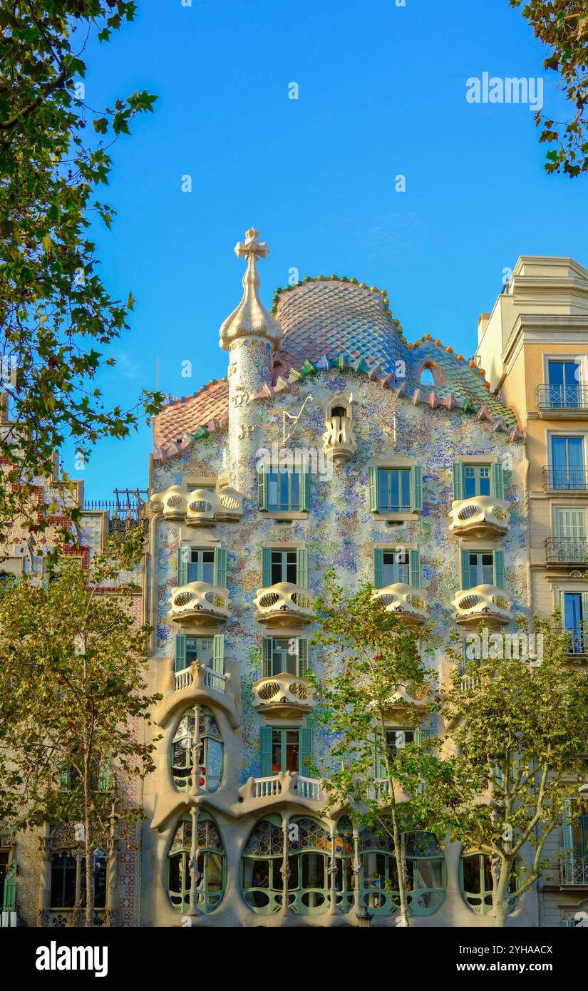 BARCELONA, SPAIN - October 3, 2024: Iconic Casa Batll shows Antoni Gaudis art nouveau style with ...
