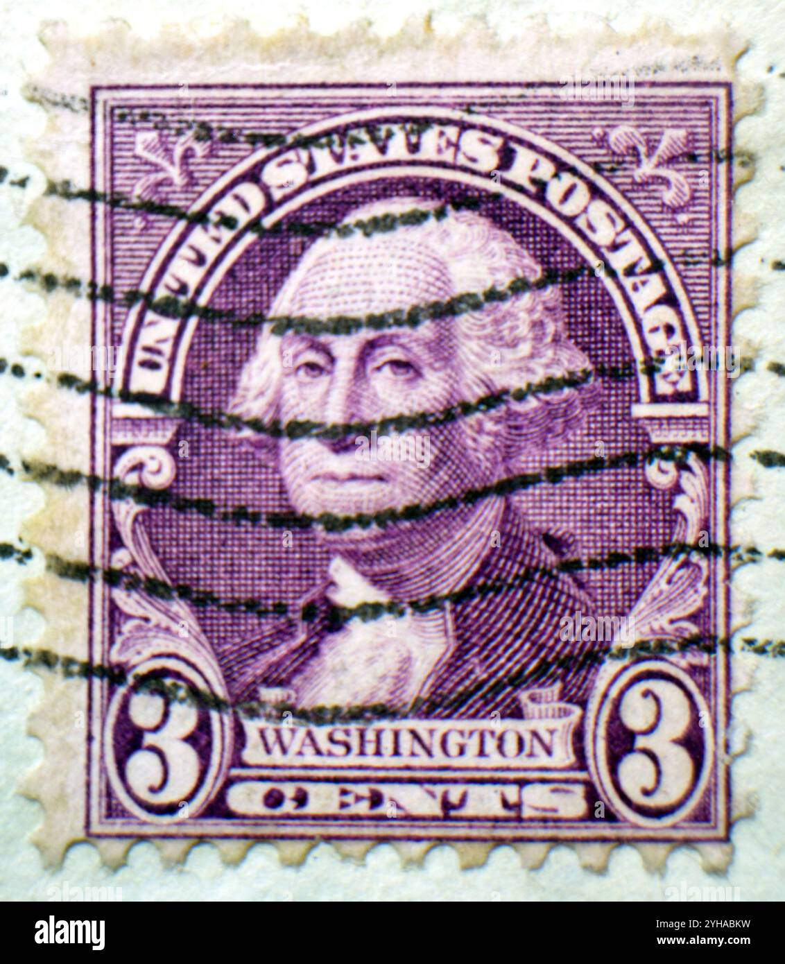 Three cent George Washington purple US Postage stamp from the early ...