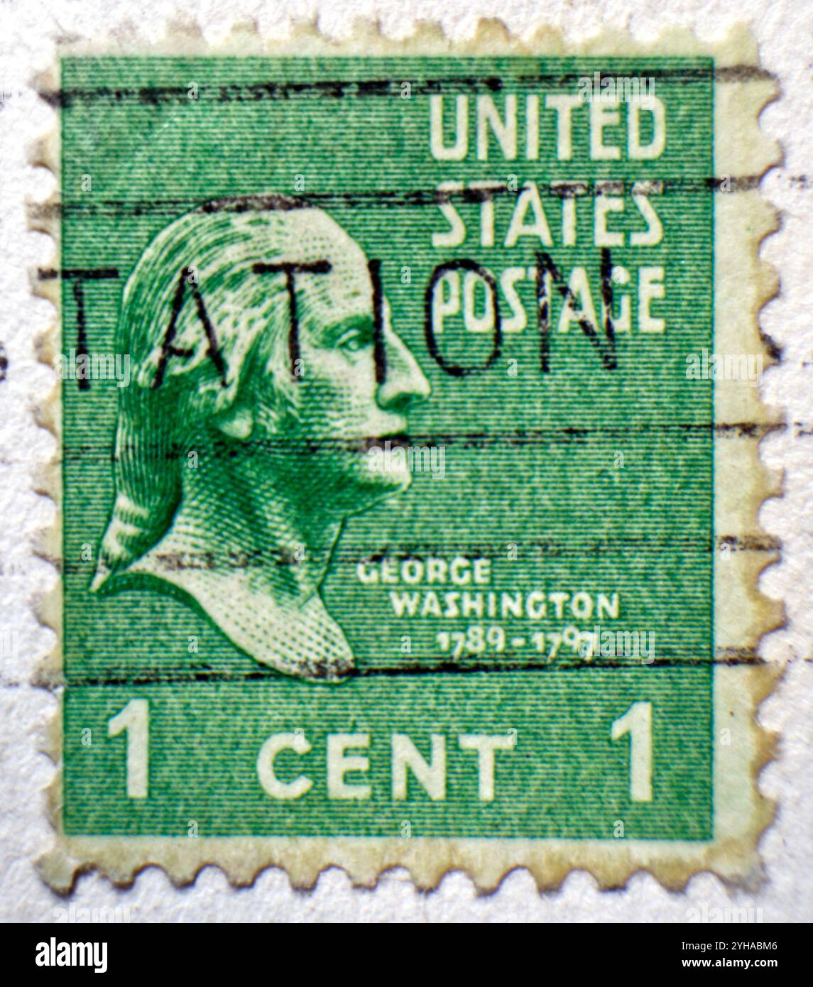 One cent George Washington green US Postage stamp from the early 20th ...