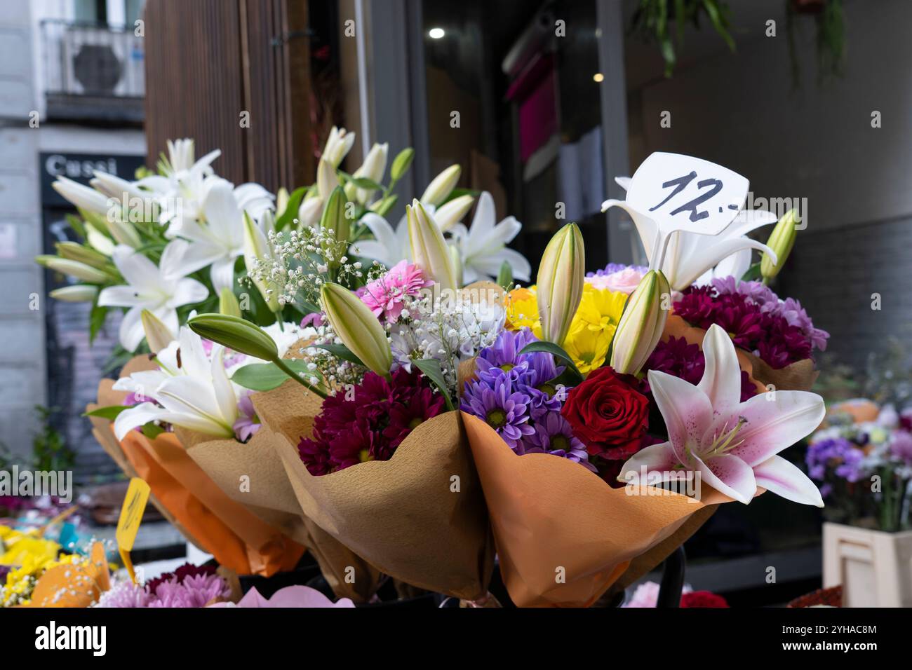 Colorful bouquets of flowers for sale in Plaza Tirso de Molina on All ...