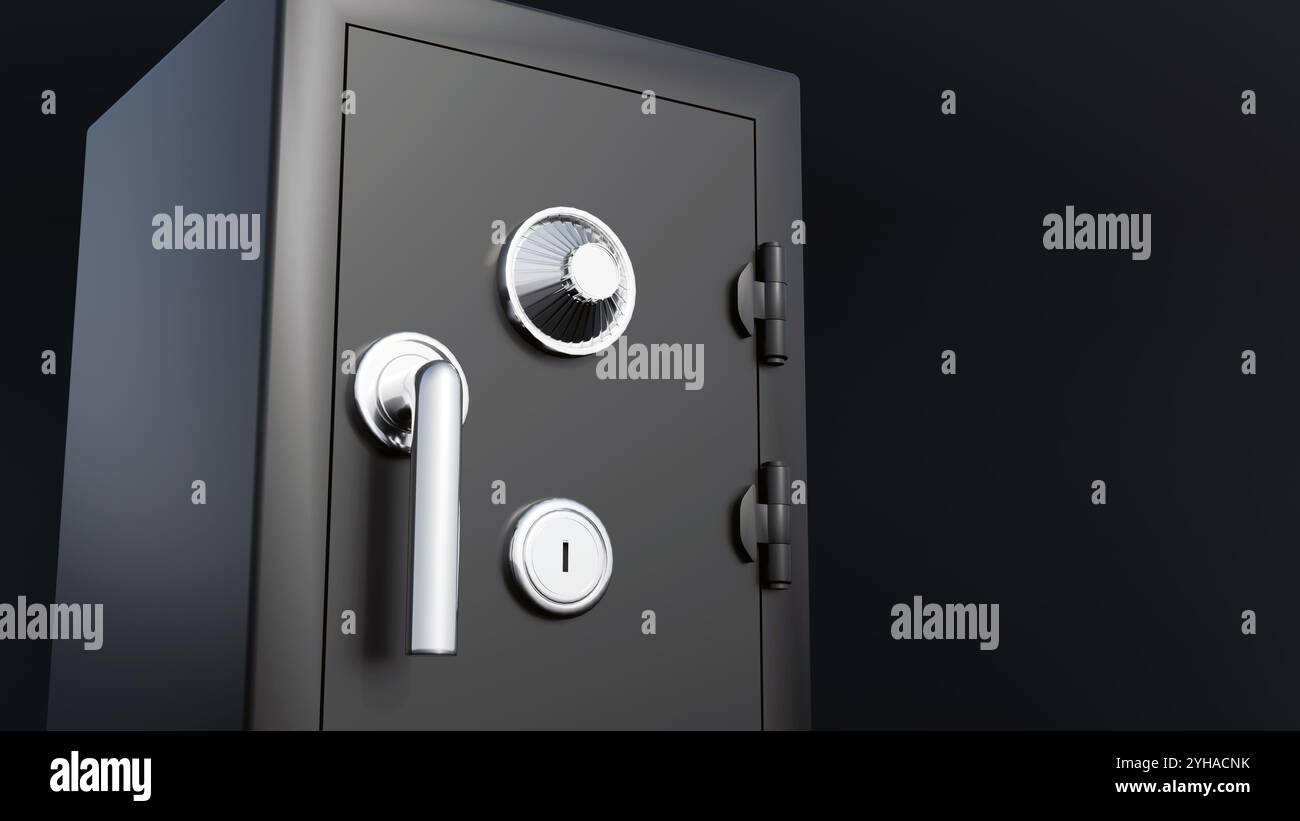 3d rendering of a heavy-duty metal safe with a combination lock and ...