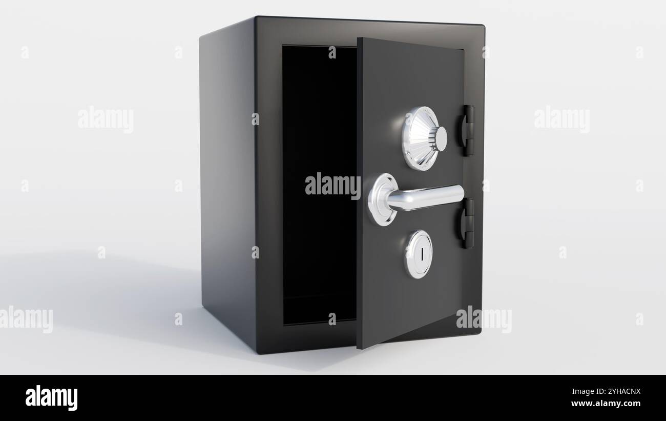 3d rendering of a heavy-duty metal safe with a combination lock and ...