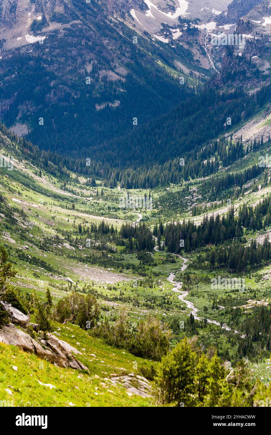 The South Fork of Cascade Creek pouring over large canyon cliffs toward the North Fork of ...