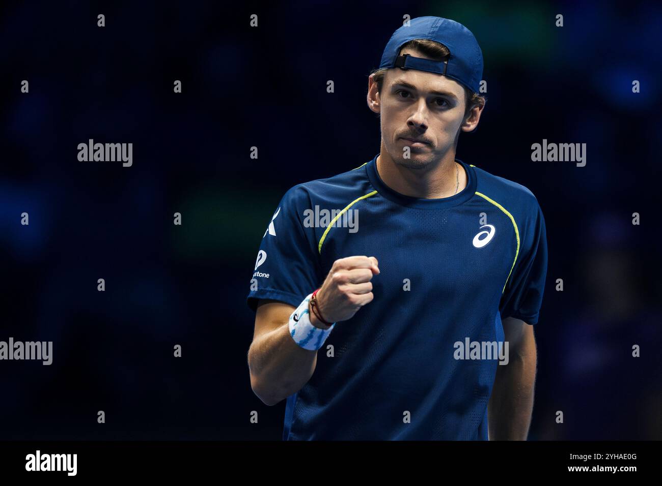 Turin, Italy. 10 November 2024. Alex de Minaur of Australia celebrates ...