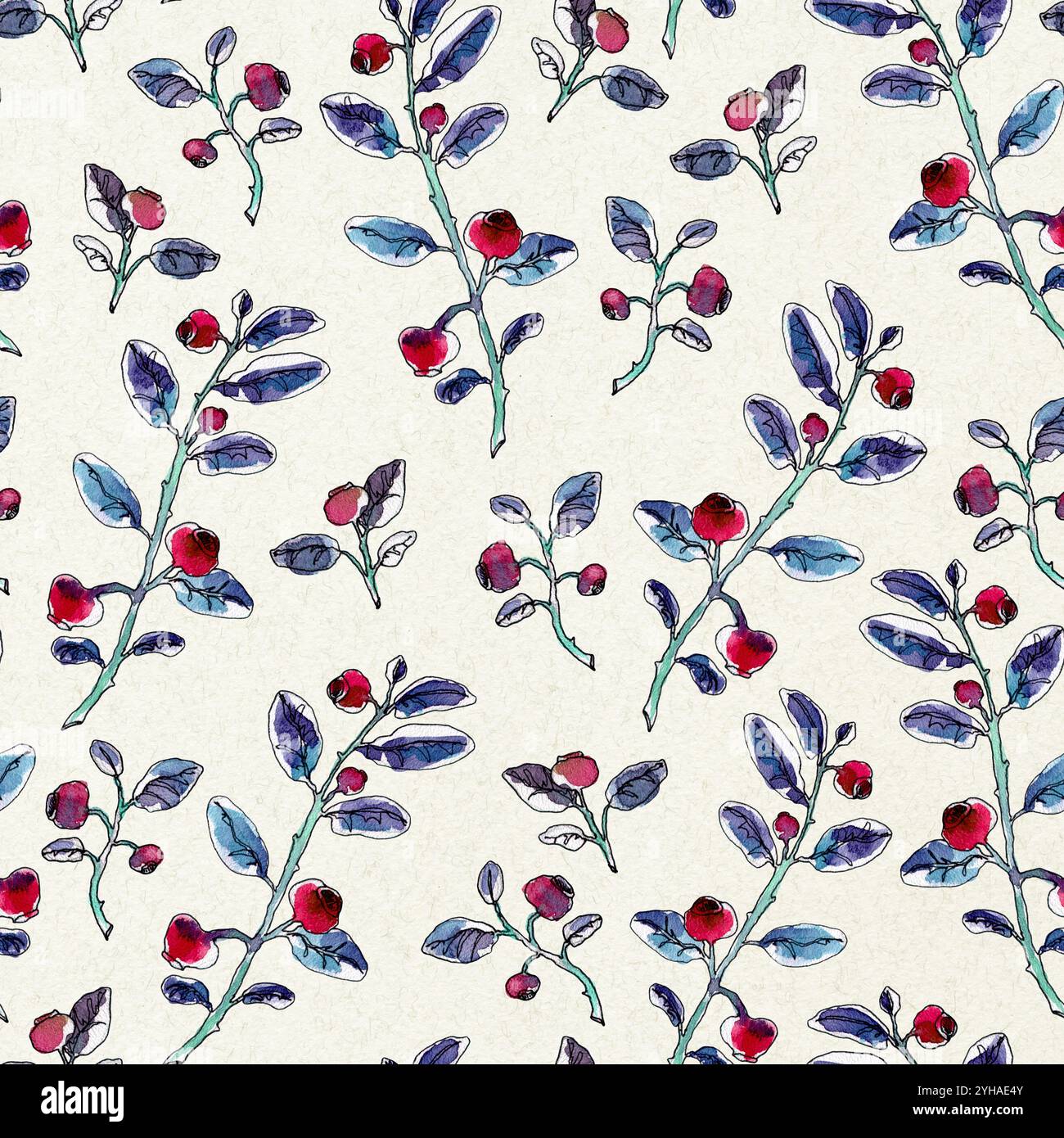 Lovely botanical seamless background with cranberries, red berry ...