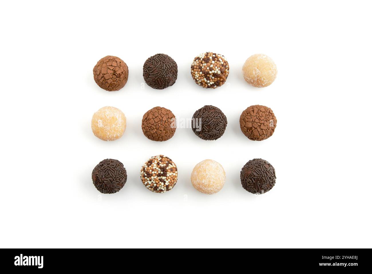 Typical Brazilian sweet brigadeiro. Assorted flavors of candies in a ...