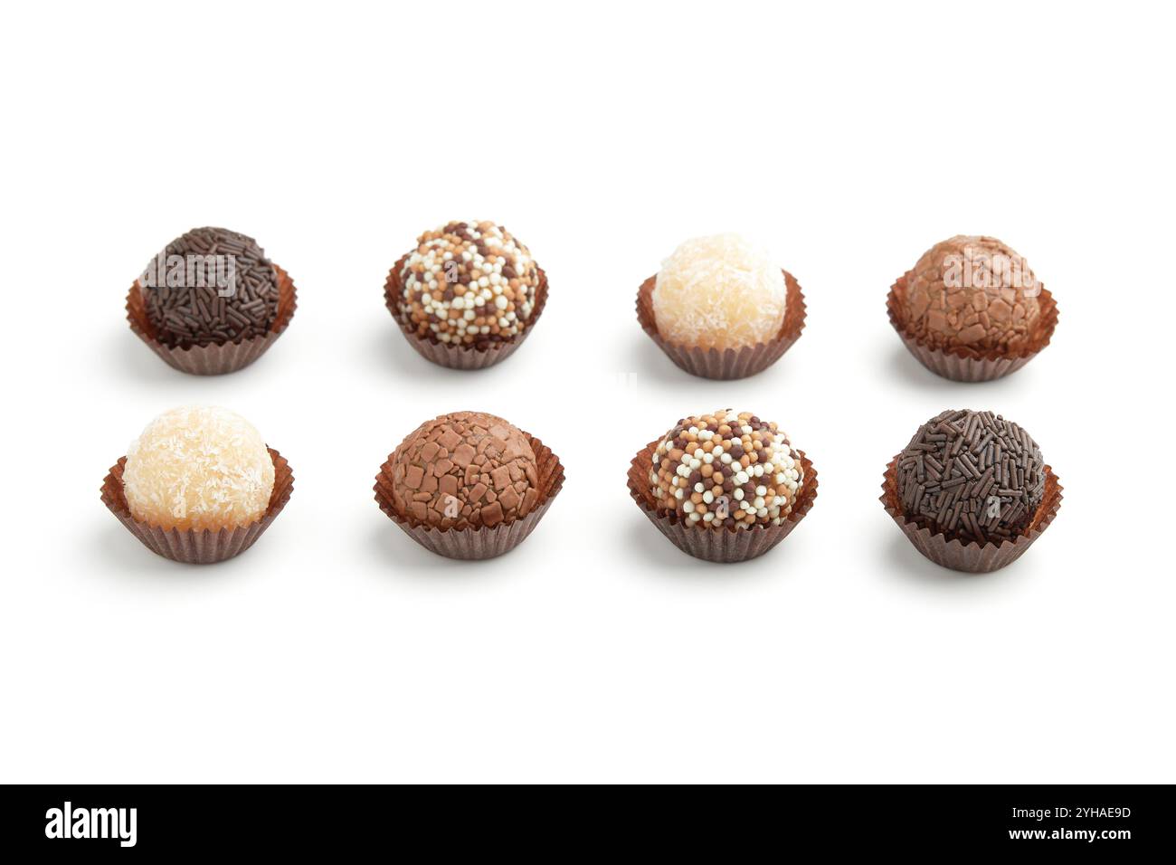 Typical Brazilian sweet brigadeiro. Assorted flavors of candies on a ...