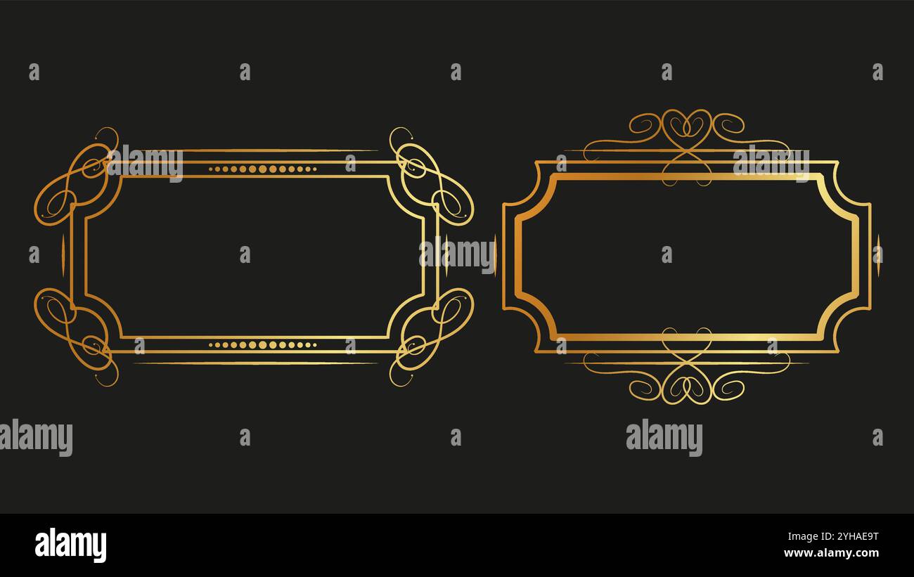 Vintage gold frames dark background swirls lines. Ornate details. For ...