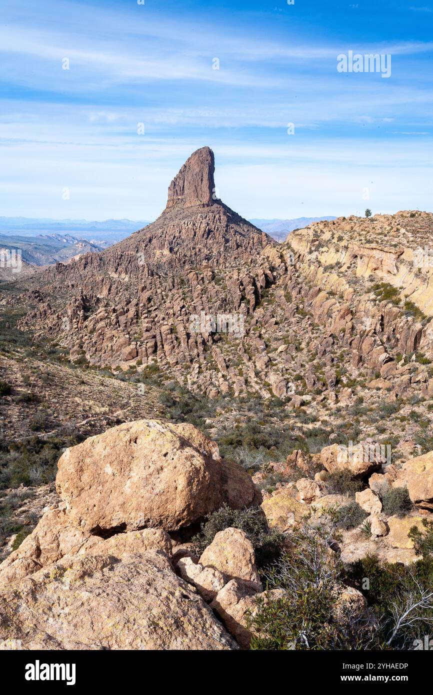 Weavers Needle, a famous natural landmark of the Superstition Mountains ...