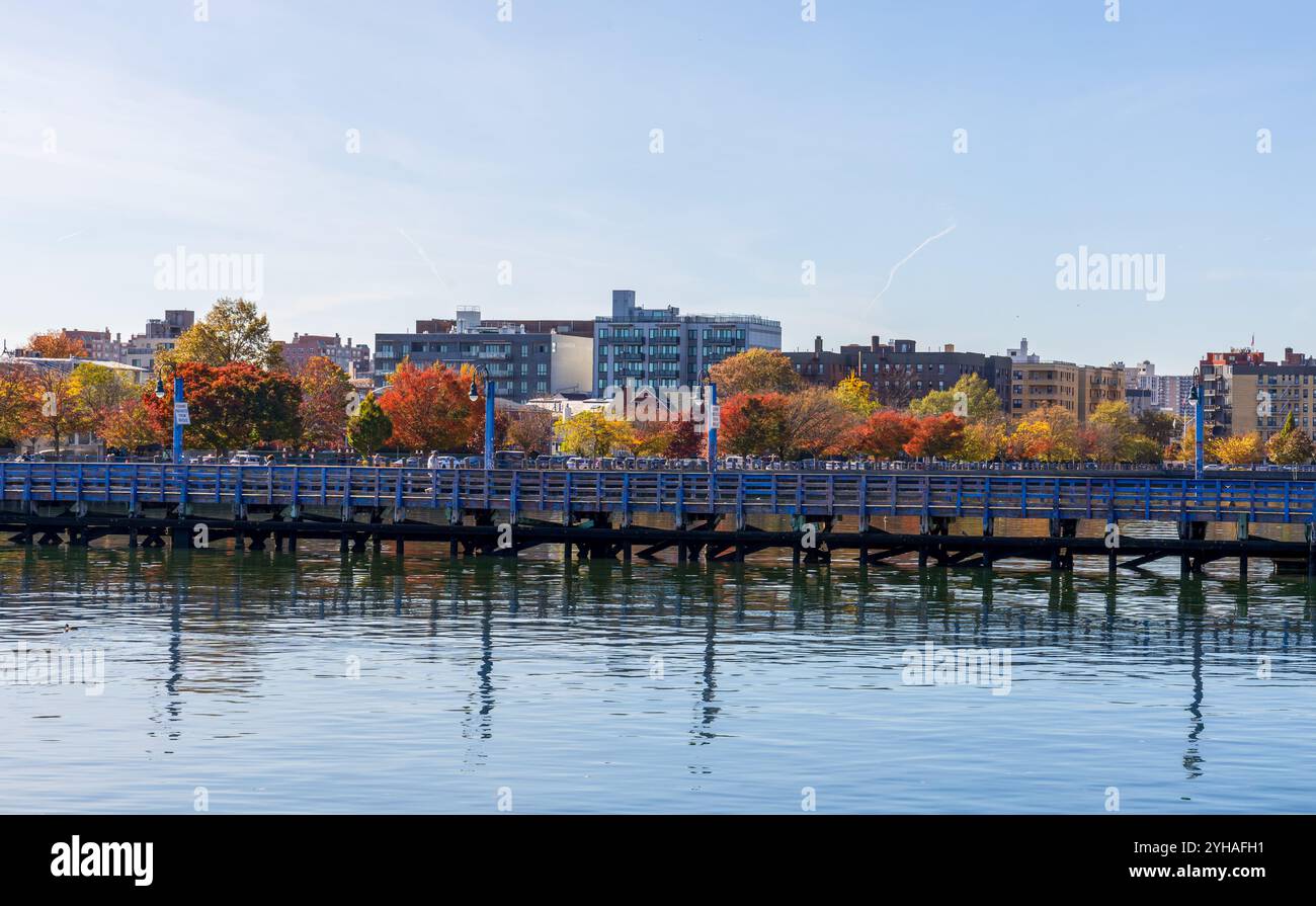 Sheepshead Bay panoramic view with Ocean Avenue Pedestrian Bridge in ...