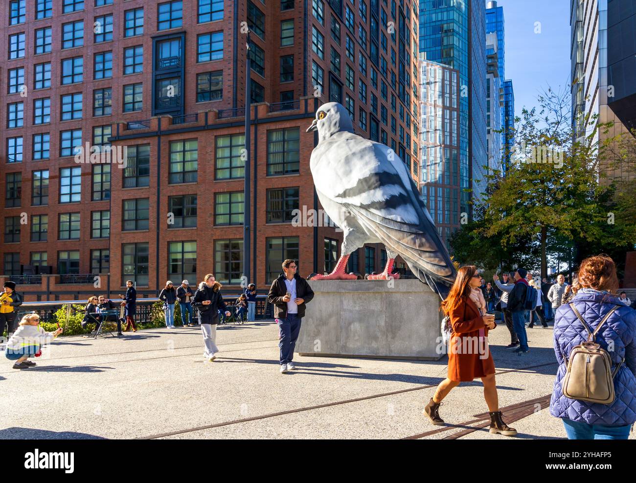 New York, New York - November 3, 2024: 16-foot-tall pigeon sculpture, titled “Dinosaur" by Ivan ...