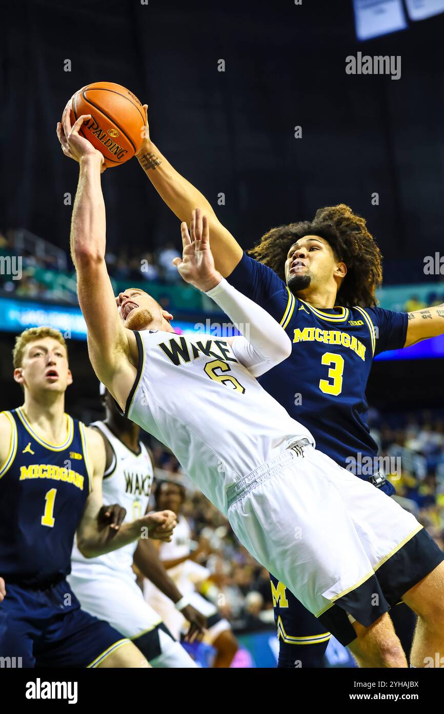 Lawrence First Horizon Arena. 10th Nov, 2024. Wake Forest guard Cameron ...